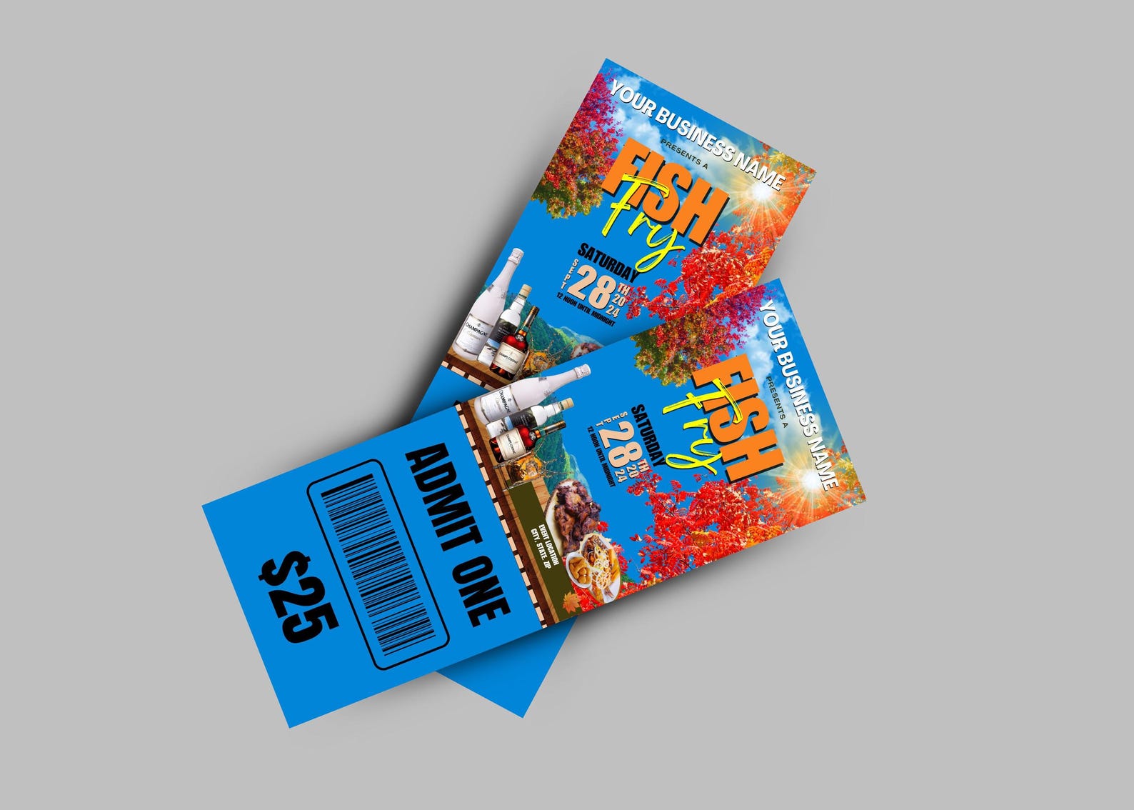 Fish Fry Ticket Template | Editable Canva Ticket | Printable Event ...