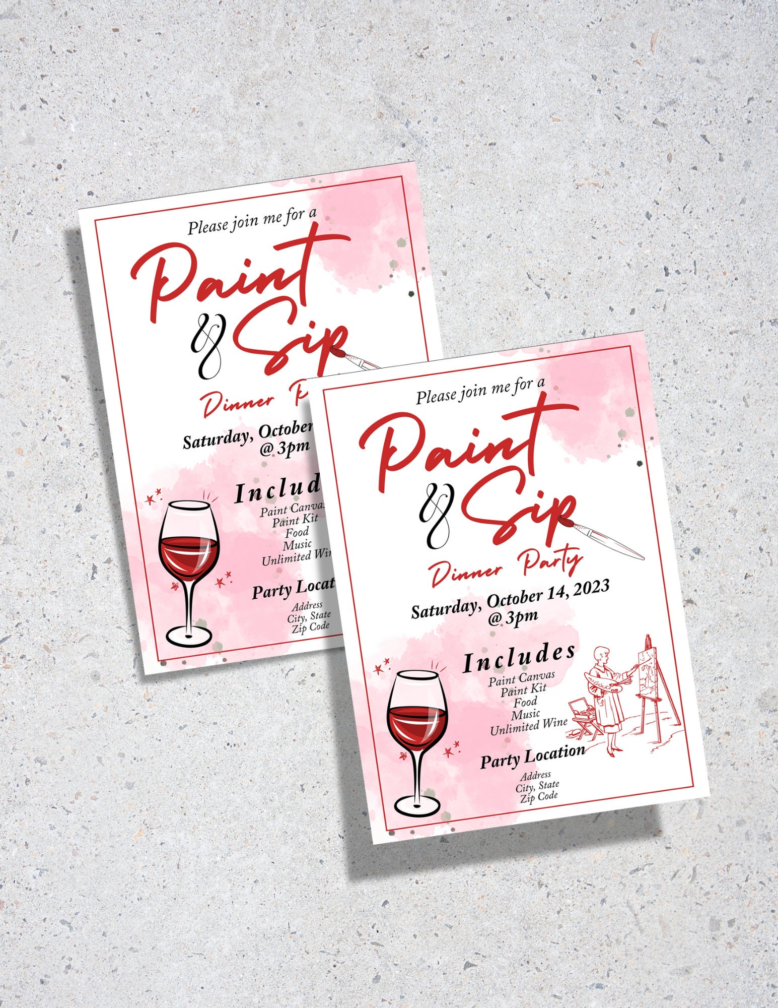 Paint and Sip Dinner Party Invitation Template - Etsy