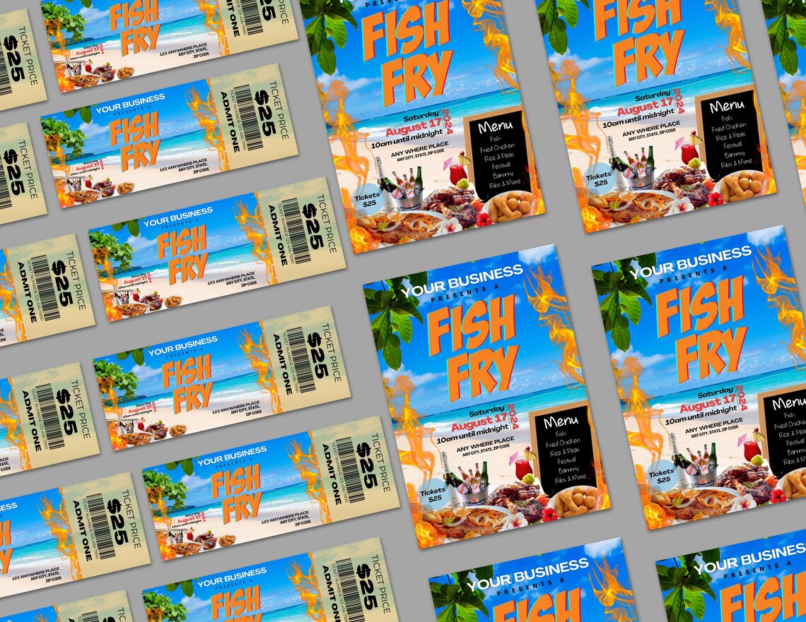 Fish Fry Flyer and Ticket Bundle | Editable Canva Templates | Church ...