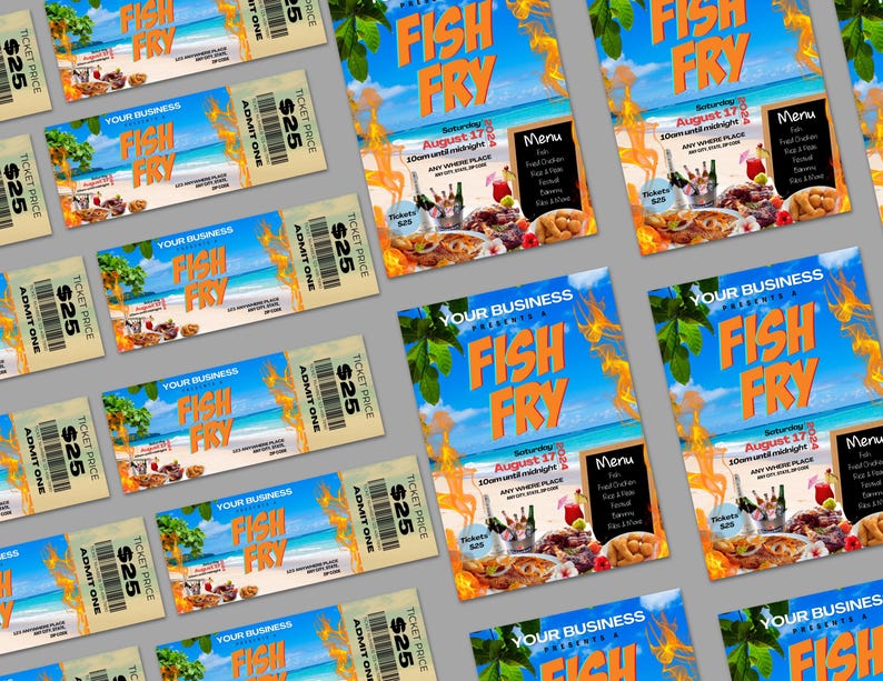 Fish Fry Flyer and Ticket Bundle | Editable Canva Templates | Church ...