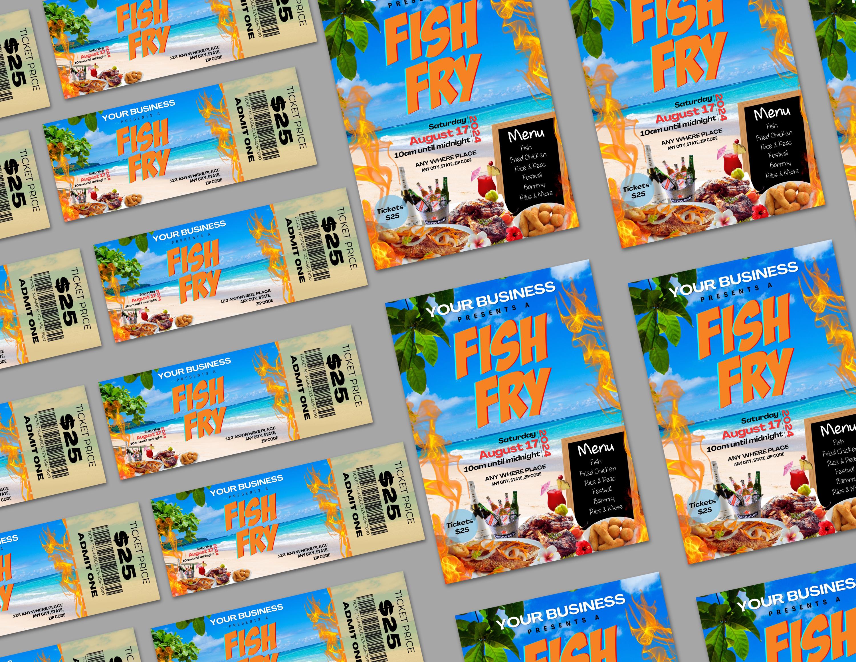Fish Fry Flyer and Ticket Bundle | Editable Canva Templates | Church ...