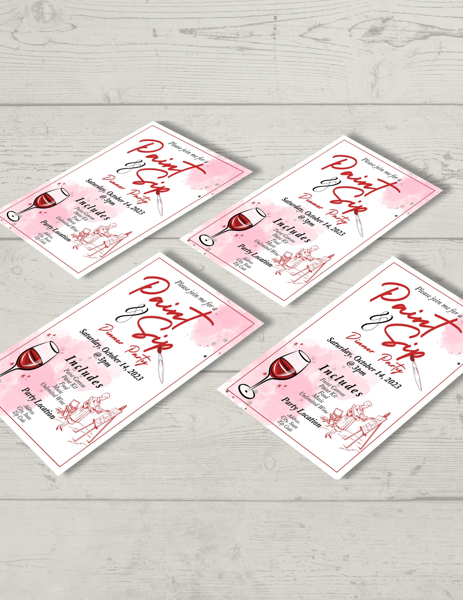 Paint and Sip Dinner Party Invitation Template - Etsy