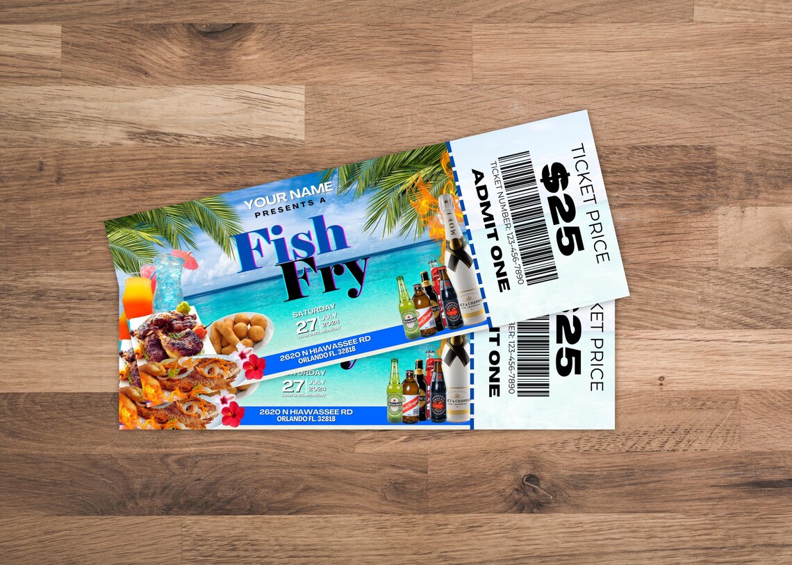 Editable Fish Fry Ticket Template | Canva Event Ticket | Printable ...