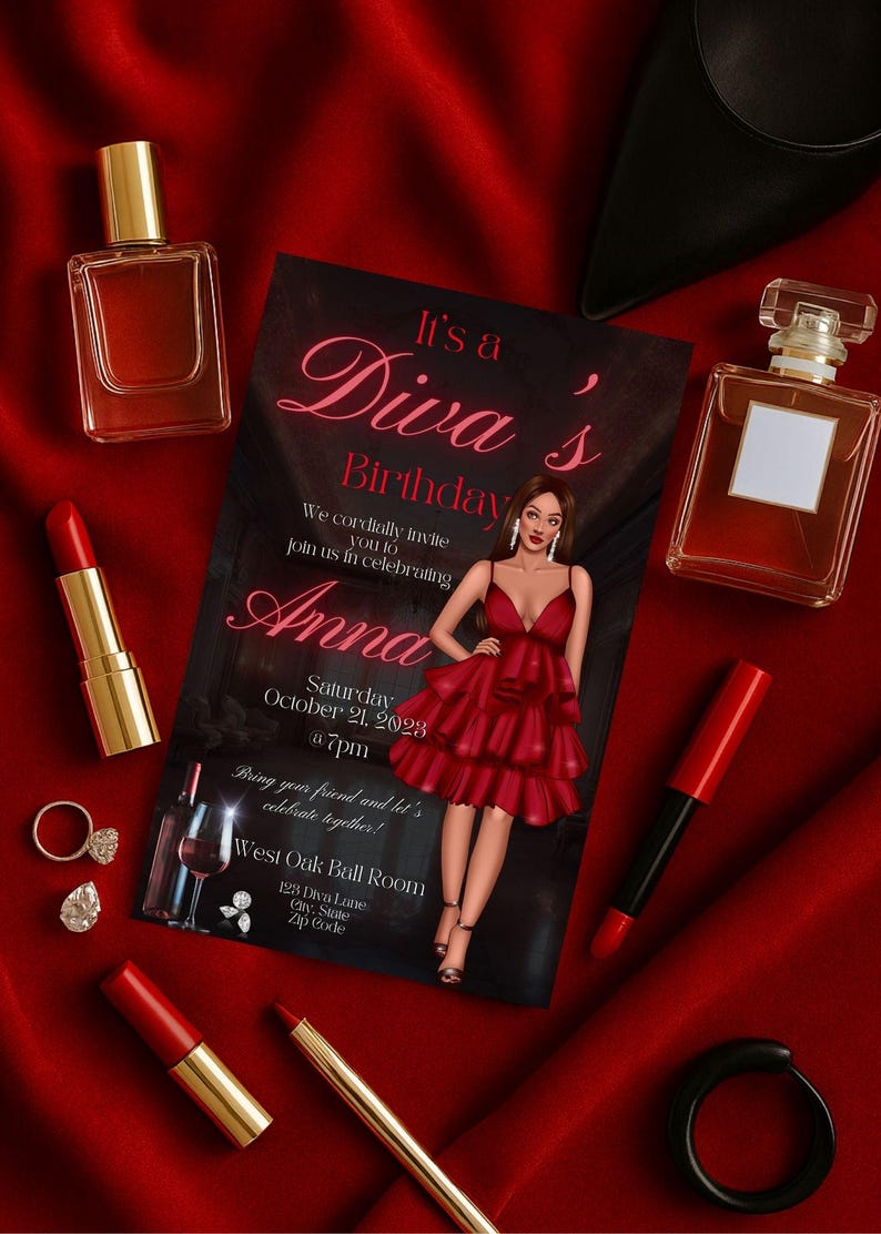 Diva Birthday Invitation – Canva Editable Luxury Party Template ...