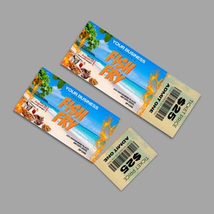 Editable Fish Fry Ticket Template | Canva Event Ticket | Summer Cookout ...
