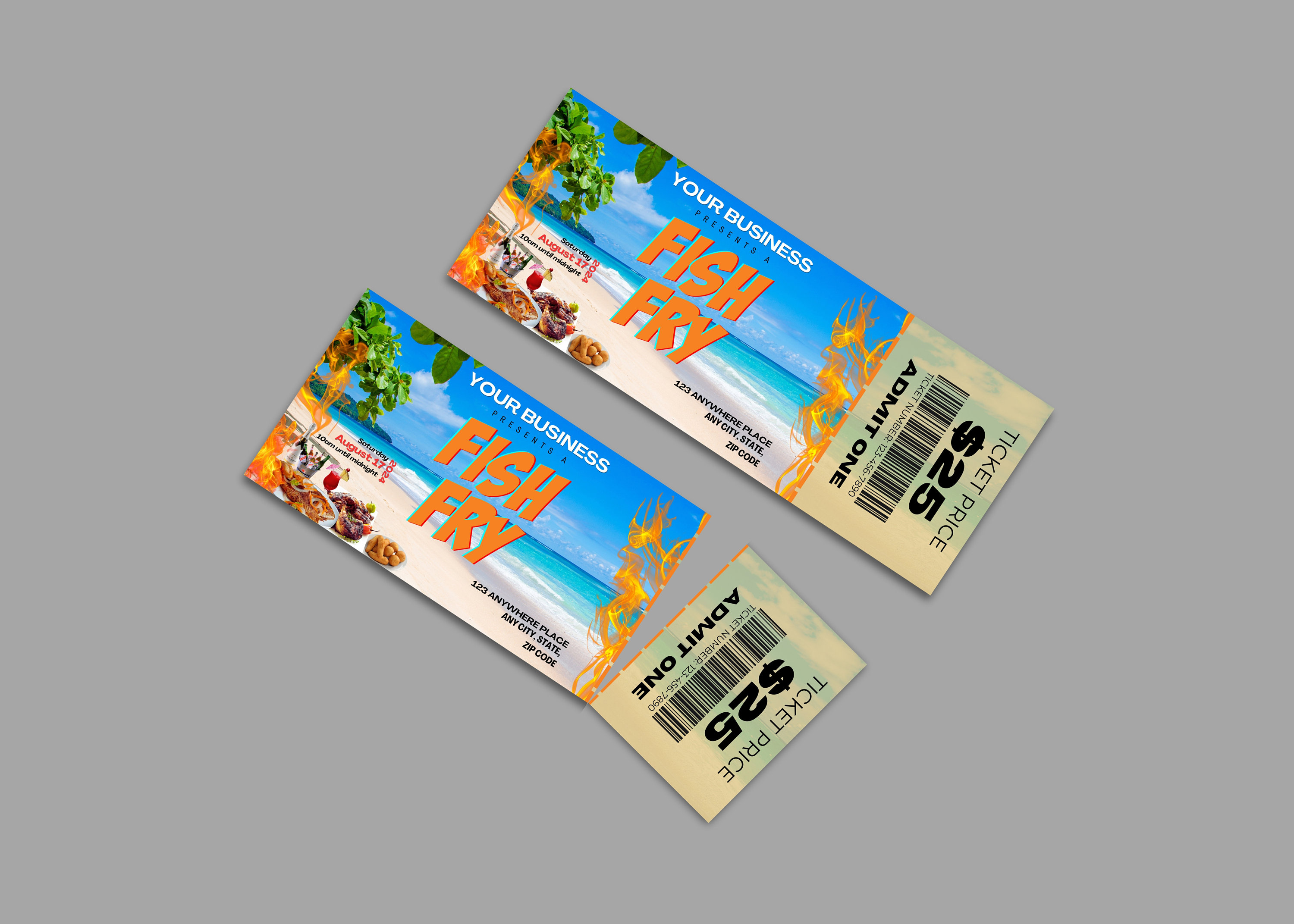 Editable Fish Fry Ticket Template | Canva Event Ticket | Summer Cookout ...