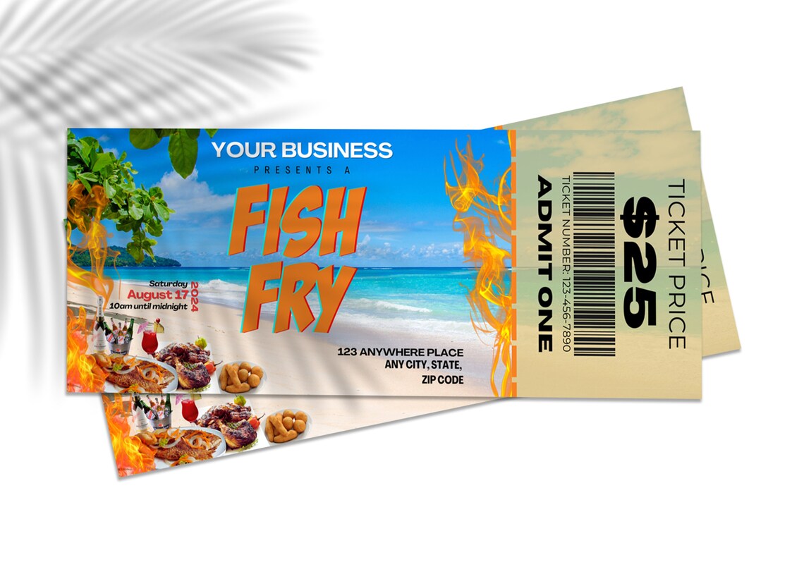 Editable Fish Fry Ticket Template | Canva Event Ticket | Summer Cookout ...