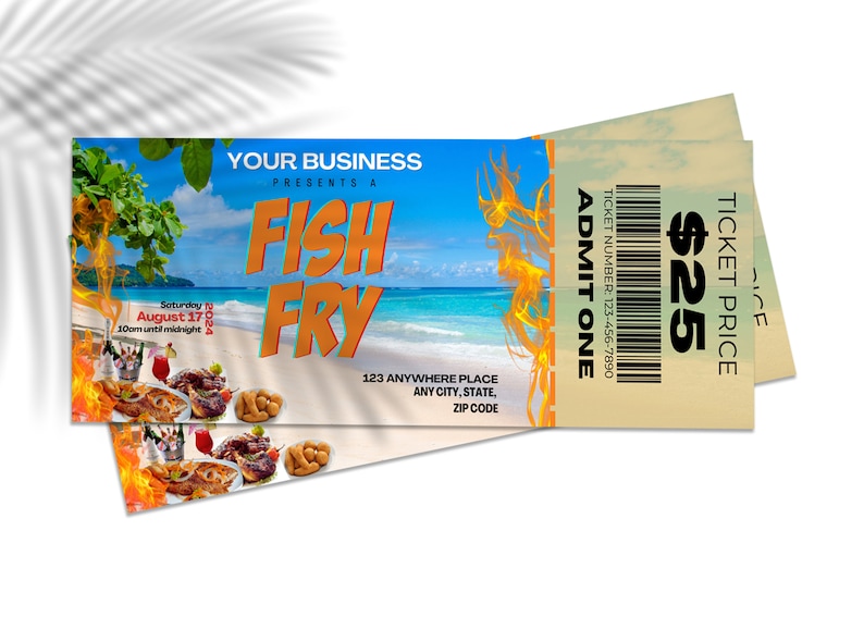 Editable Fish Fry Ticket Template | Canva Event Ticket | Summer Cookout ...