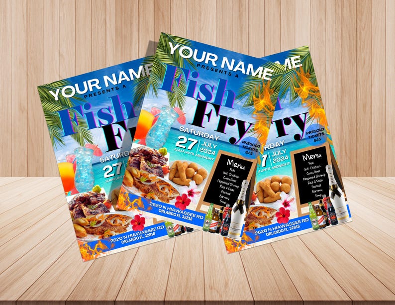 Editable Fish Fry Event Flyer Template | Canva, Seafood Dinner (digital ...