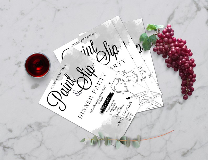 Paint and Sip Invitation Template (black and White) - Etsy