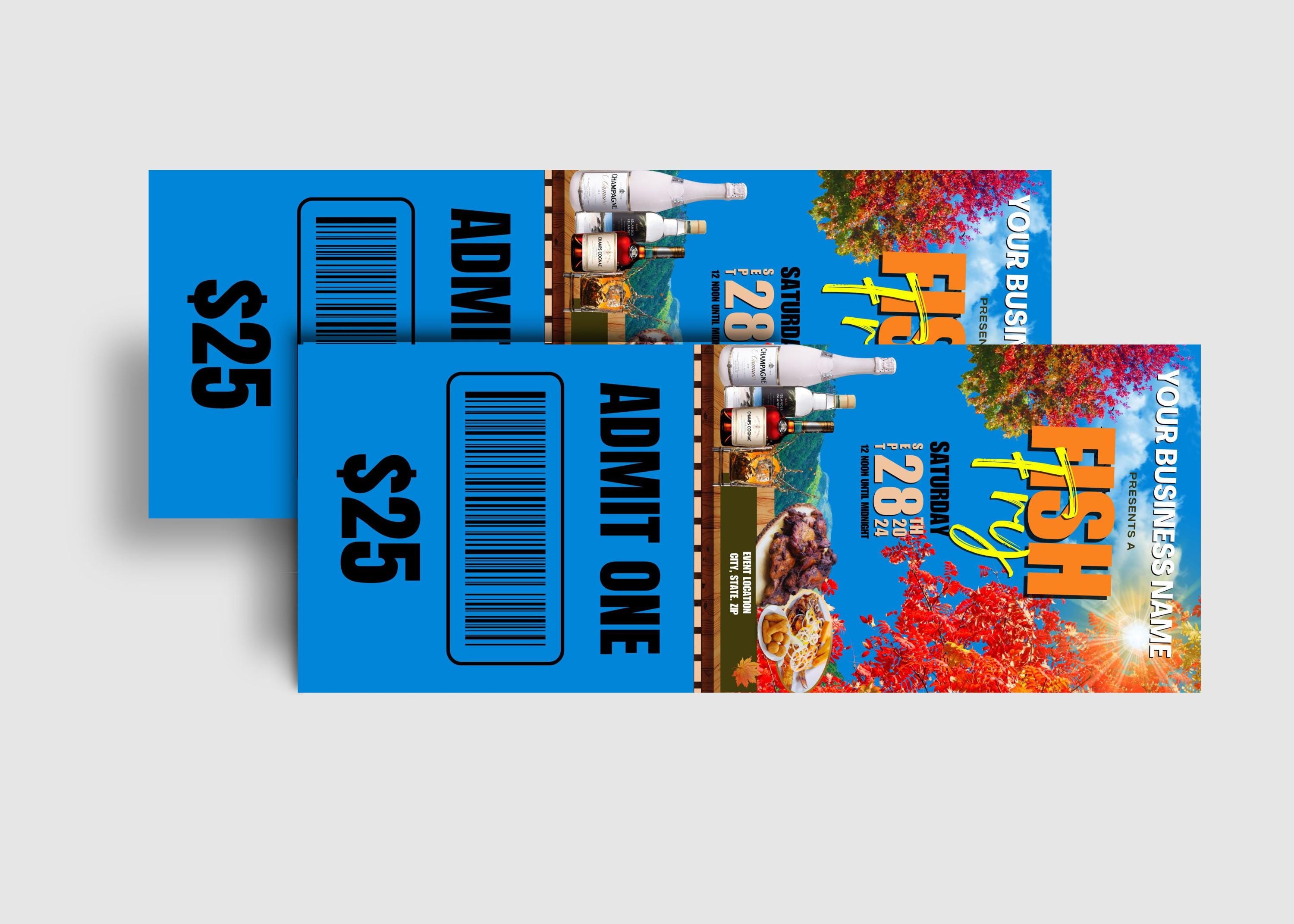 Fish Fry Ticket Template | Editable Canva Ticket | Printable Event ...