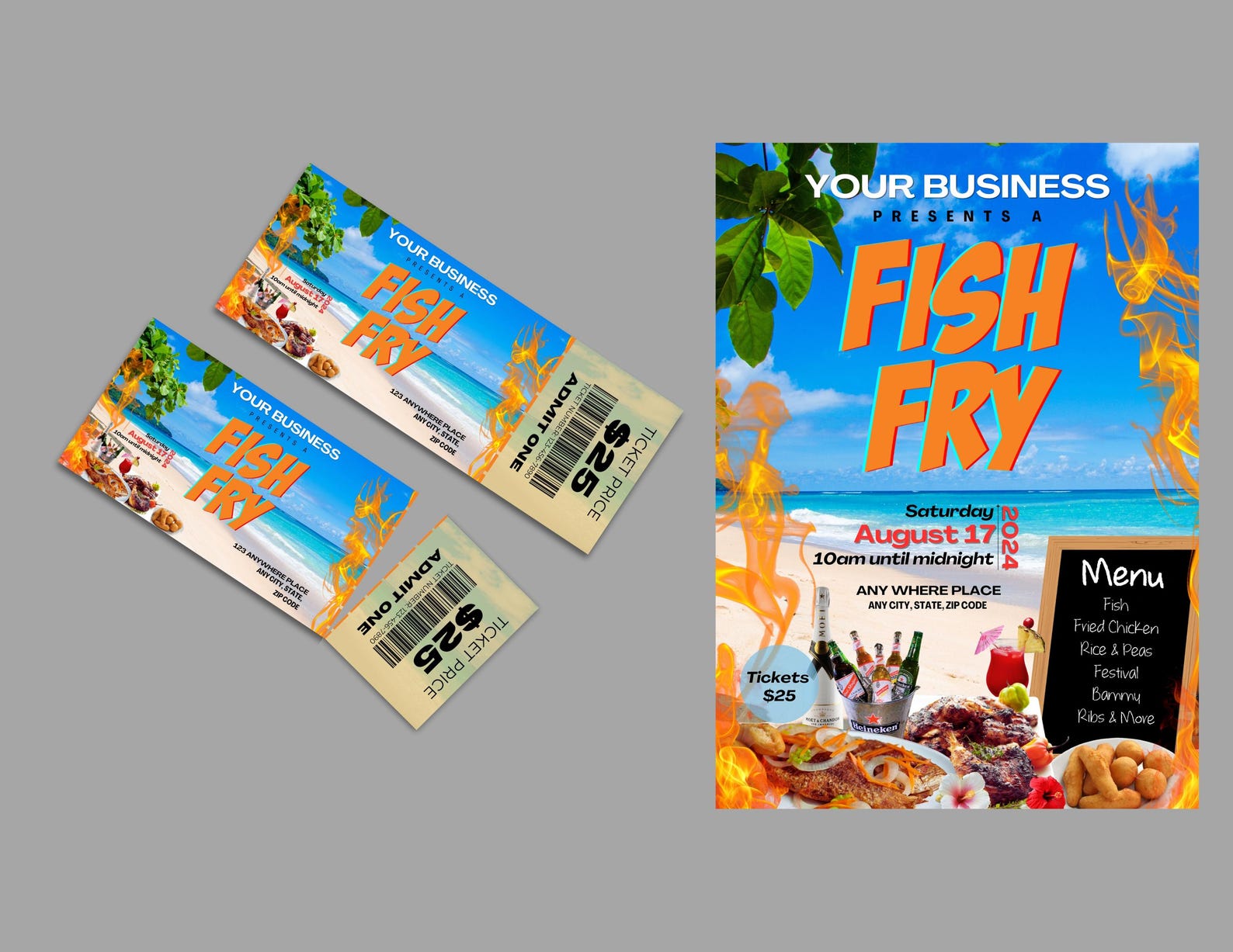 Fish Fry Flyer and Ticket Bundle | Editable Canva Templates | Church ...