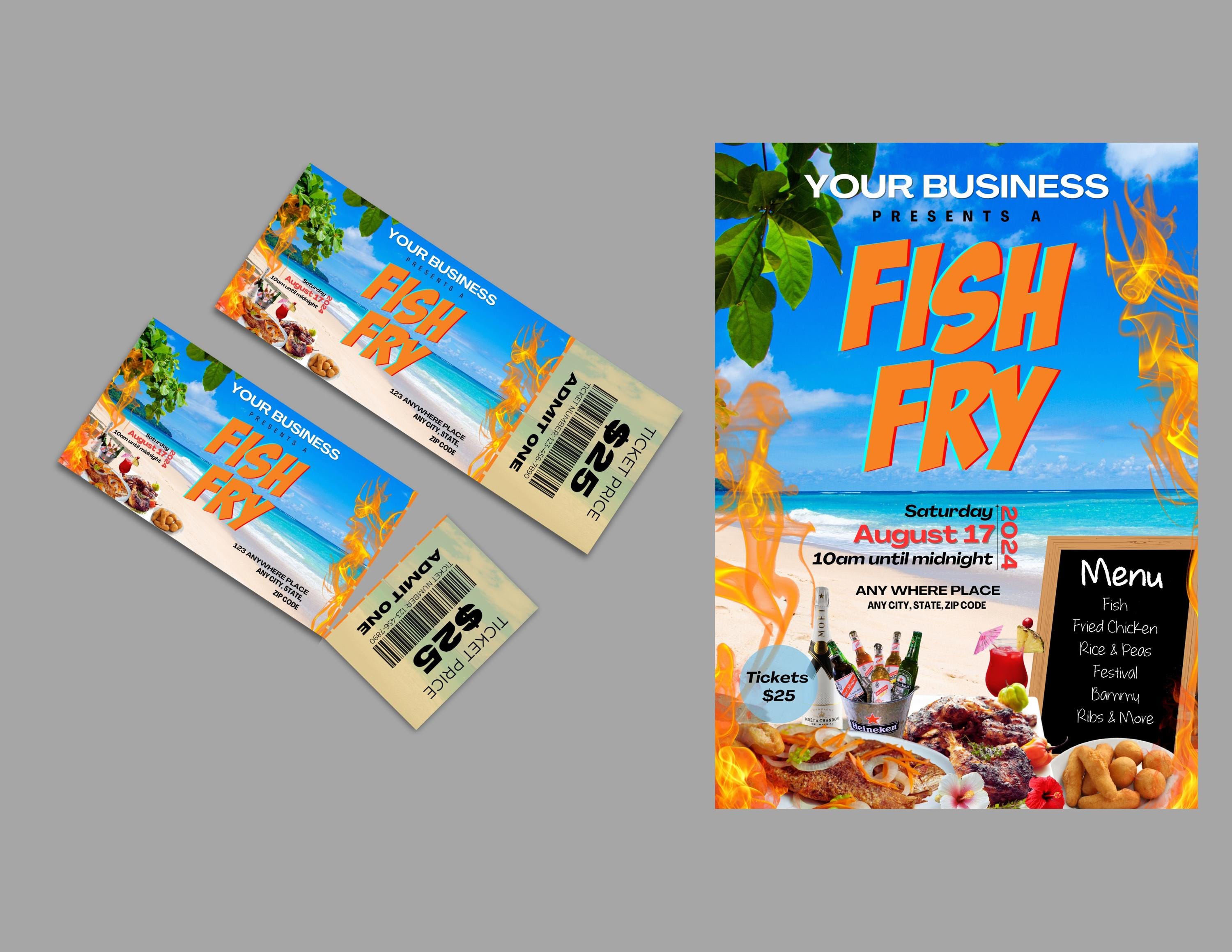 Fish Fry Flyer and Ticket Bundle | Editable Canva Templates | Church ...