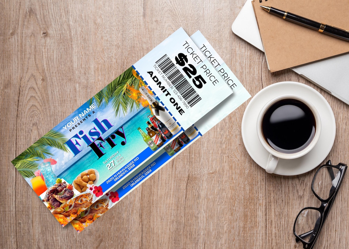 Editable Fish Fry Ticket Template | Canva Event Ticket | Printable ...