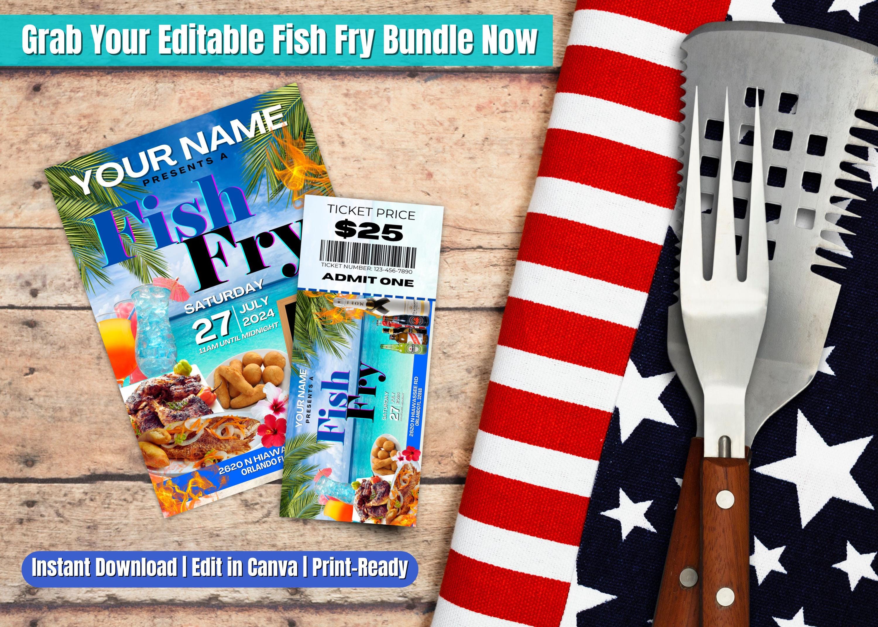 Fish Fry Flyer and Ticket Template | BBQ Fundraiser, Cookout Event ...