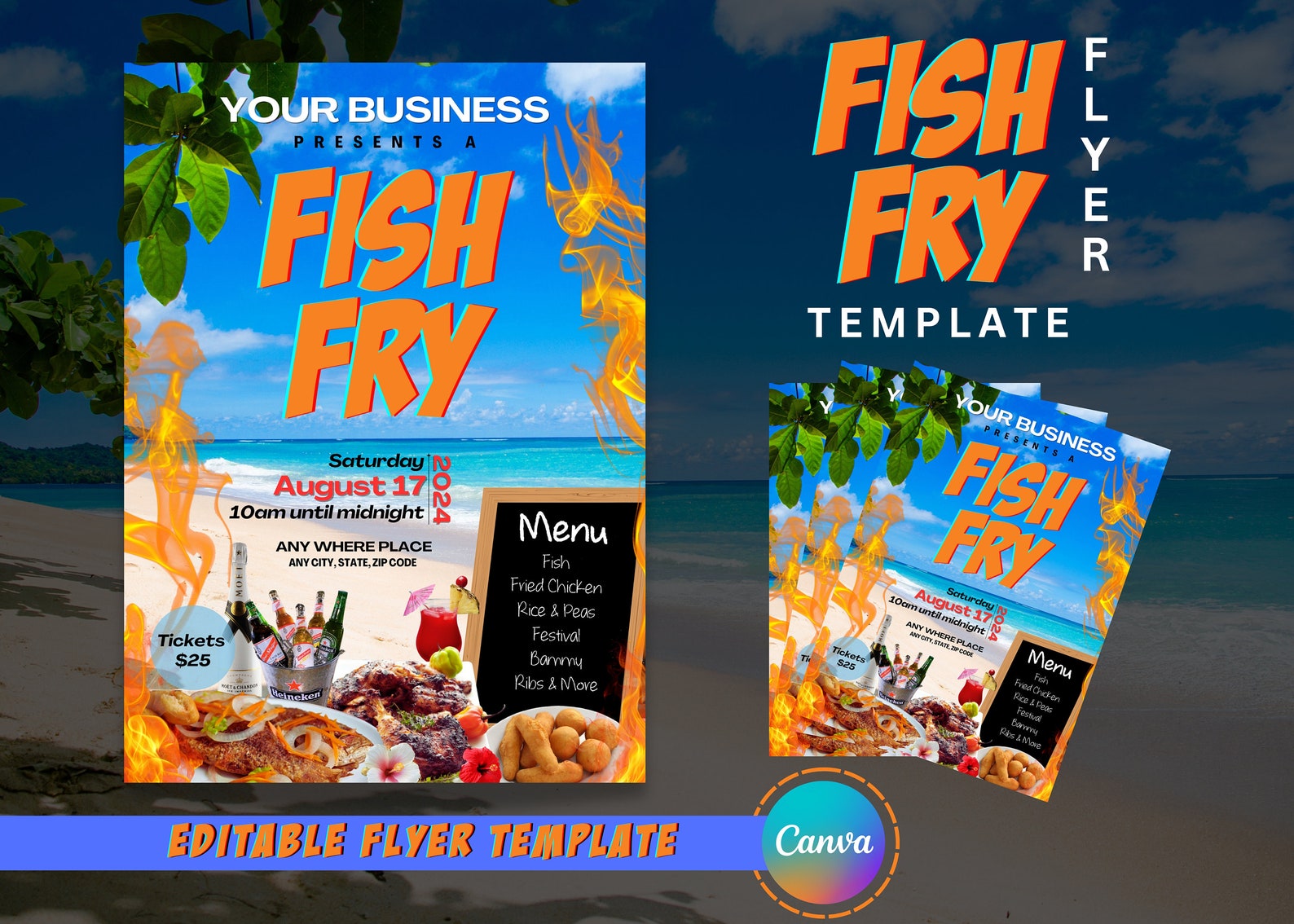 Fish Fry Flyer Template | Editable Canva Event Flyer | Church ...