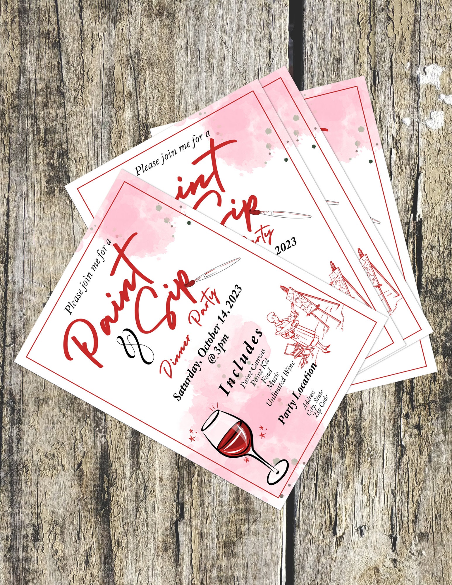 Paint and Sip Dinner Party Invitation Template - Etsy