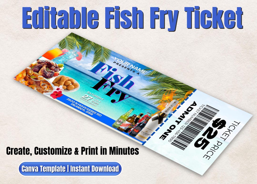 Fish Fry Flyer and Ticket Template Bundle | Editable Canva BBQ ...