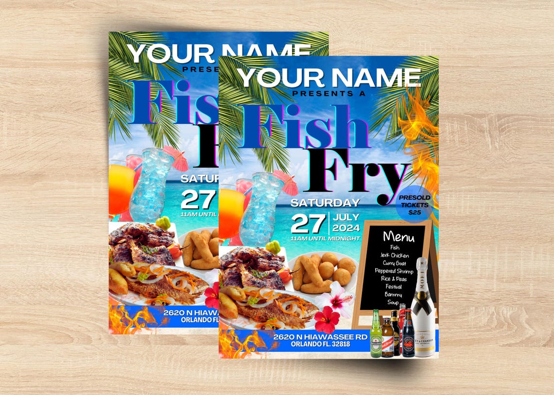 Fish Fry Flyer and Ticket Template Bundle | Editable Canva BBQ ...