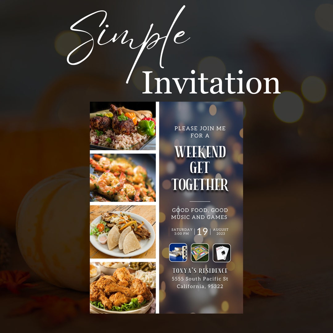 Weekend Get Together Invitation, Food & Games (PDF) - Etsy