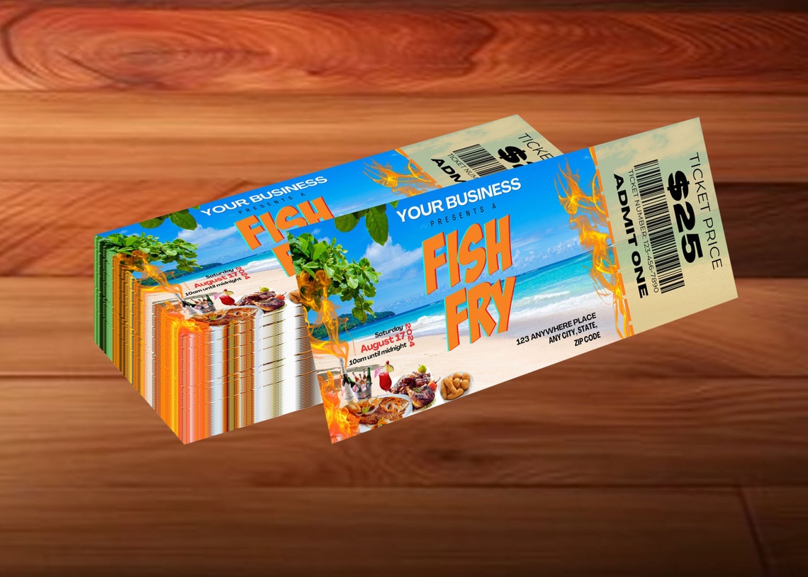 Editable Fish Fry Ticket Template | Canva Event Ticket | Summer Cookout ...