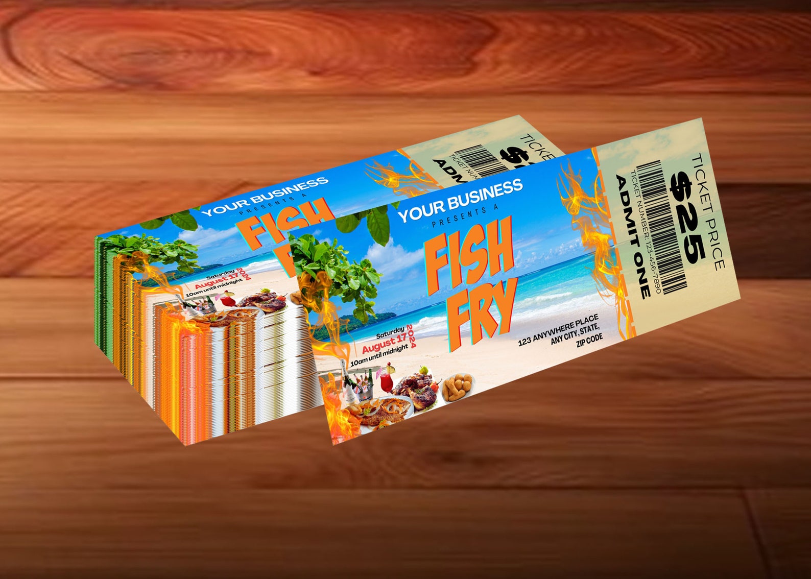 Editable Fish Fry Ticket Template | Canva Event Ticket | Summer Cookout ...