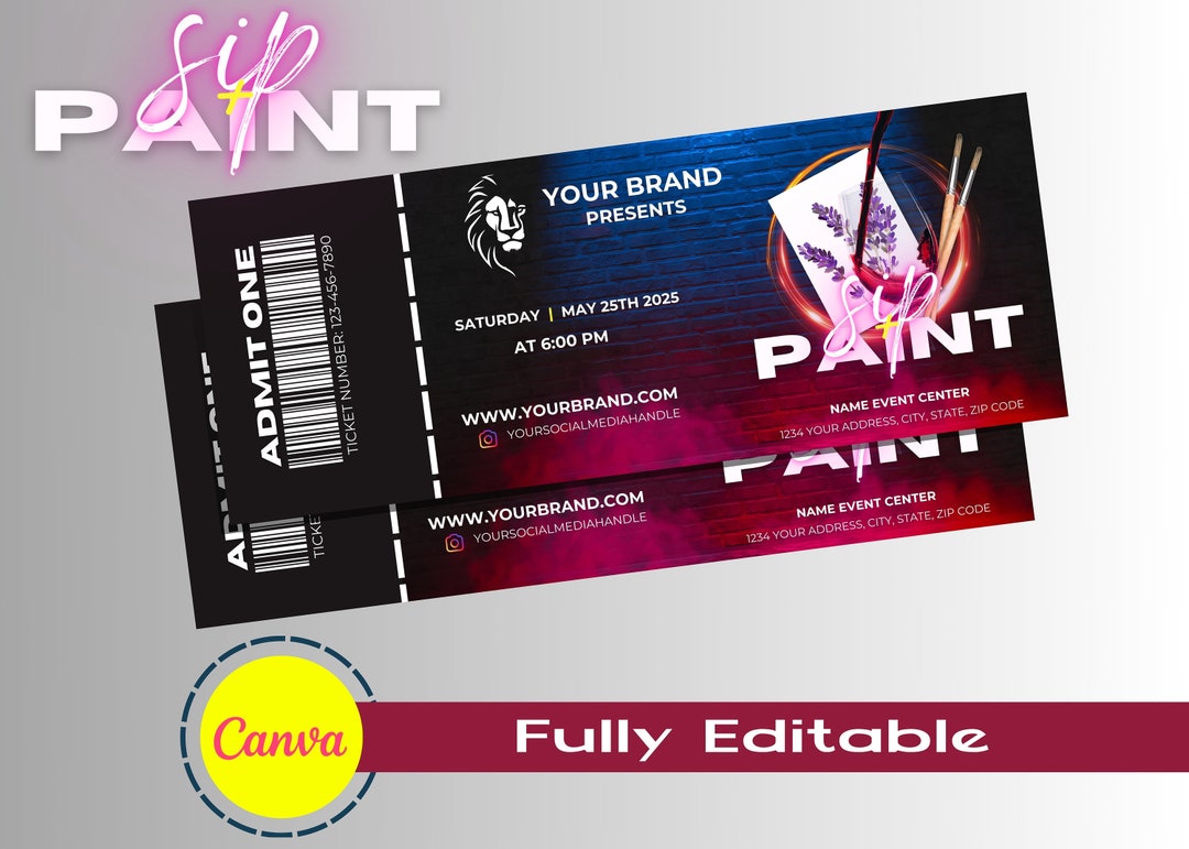 Paint and Sip Custom Event Ticket Template - Etsy