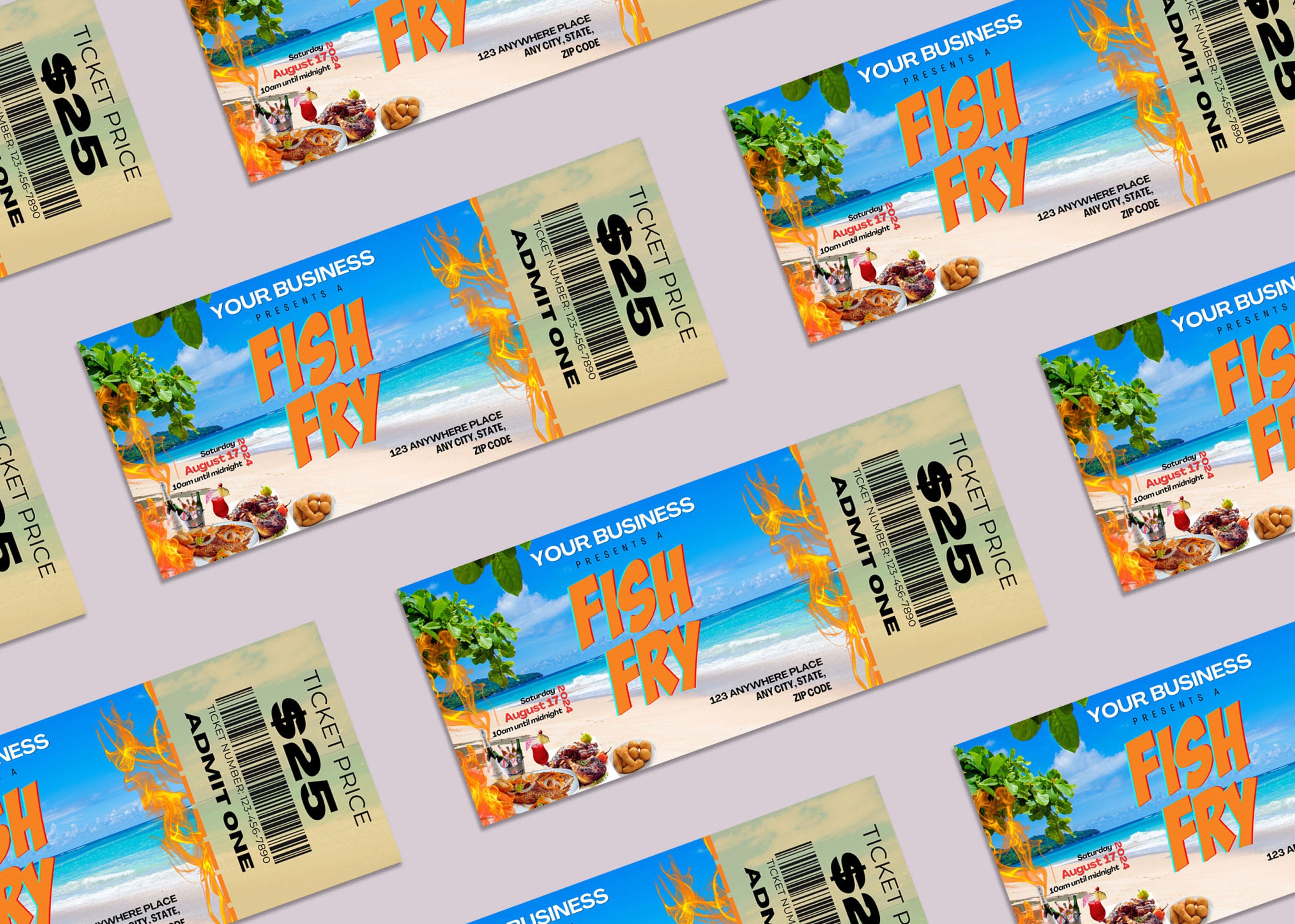 Editable Fish Fry Ticket Template | Canva Event Ticket | Summer Cookout ...
