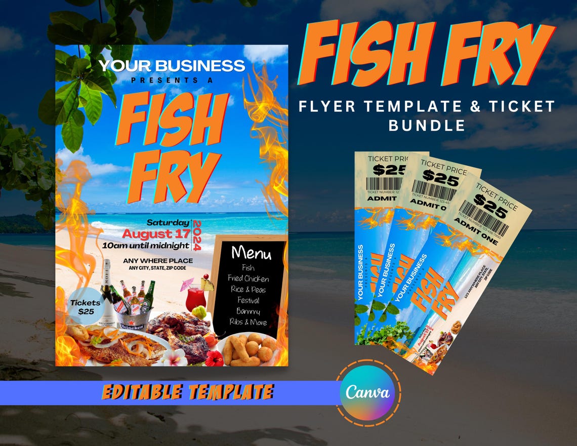 Fish Fry Flyer and Ticket Bundle | Editable Canva Templates | Church ...