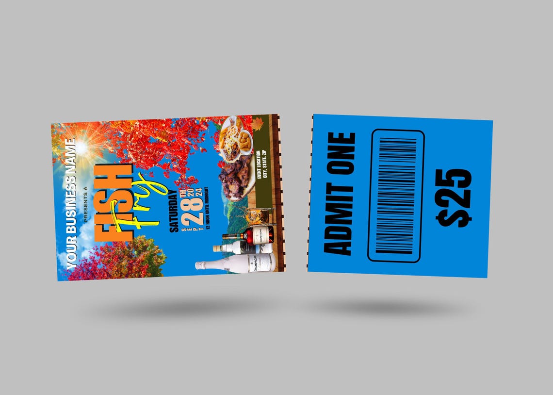 Fish Fry Ticket Template | Editable Canva Ticket | Printable Event ...