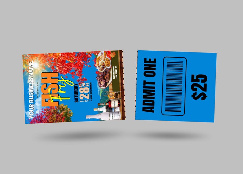 Fish Fry Ticket Template | Editable Canva Ticket | Printable Event ...