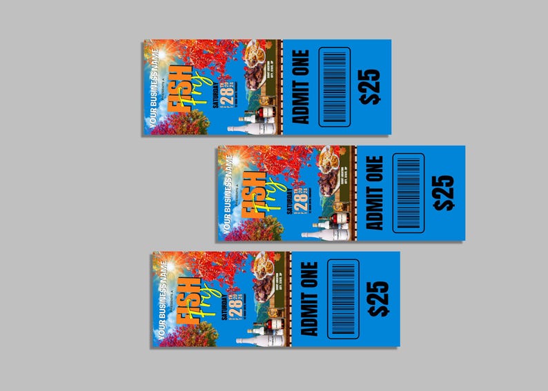 Fish Fry Ticket Template | Editable Canva Ticket | Printable Event ...