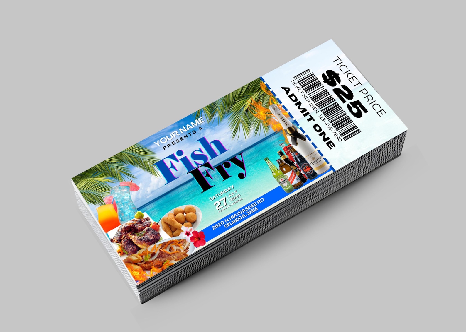 Editable Fish Fry Ticket Template | Canva Event Ticket | Printable ...