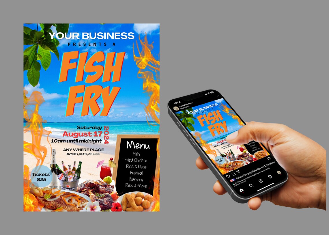 Fish Fry Flyer Template | Editable Canva Event Flyer | Church ...