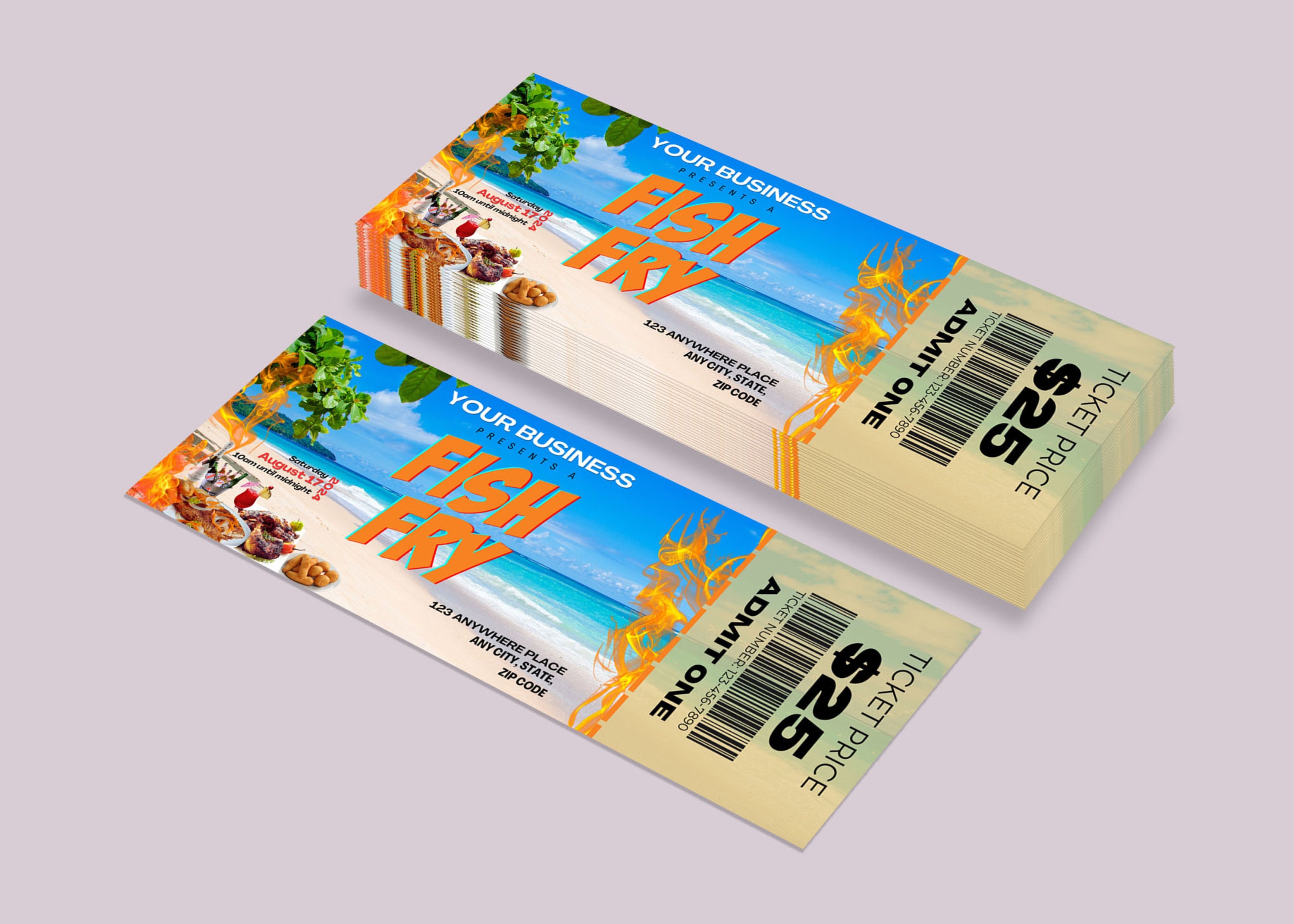 Editable Fish Fry Ticket Template | Canva Event Ticket | Summer Cookout ...