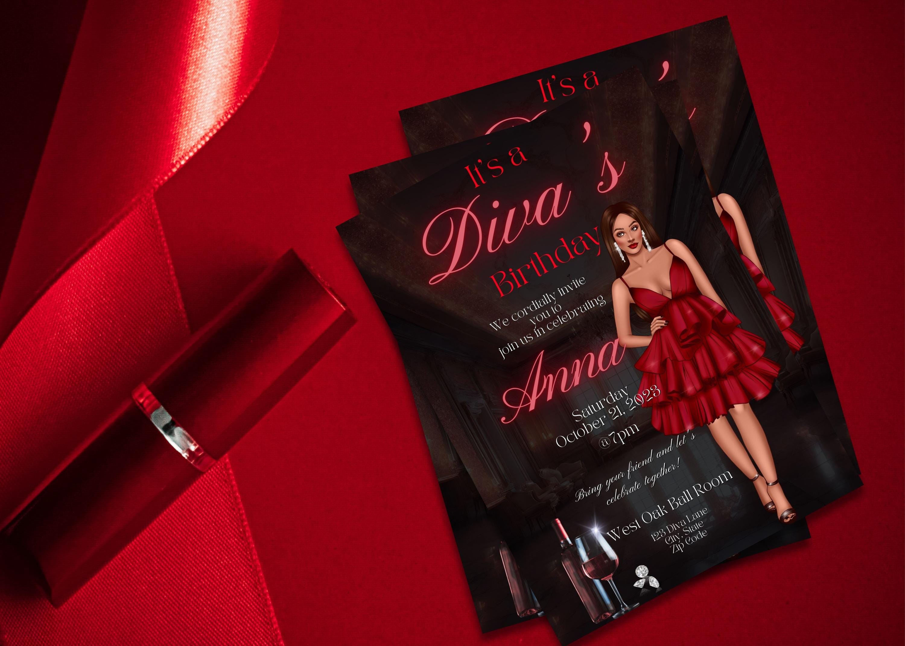 Diva Birthday Invitation – Canva Editable Luxury Party Template ...