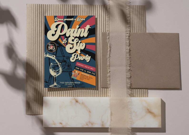 Retro Paint and Sip Party Flyer | Editable Canva Template (digital ...