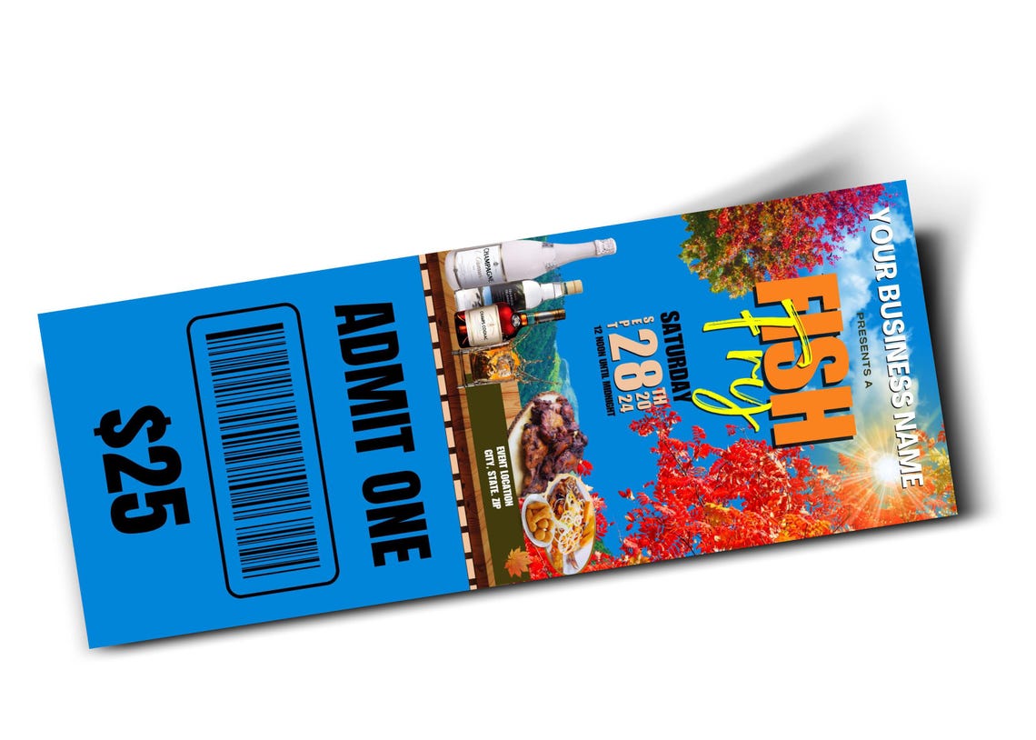 Fish Fry Ticket Template | Editable Canva Ticket | Printable Event ...