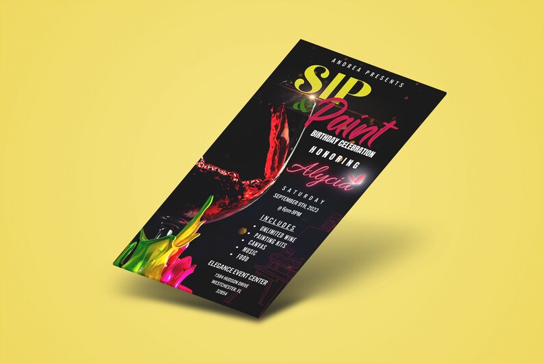 Editable Sip and Paint Flyer Template | Canva Wine Night Invitation ...
