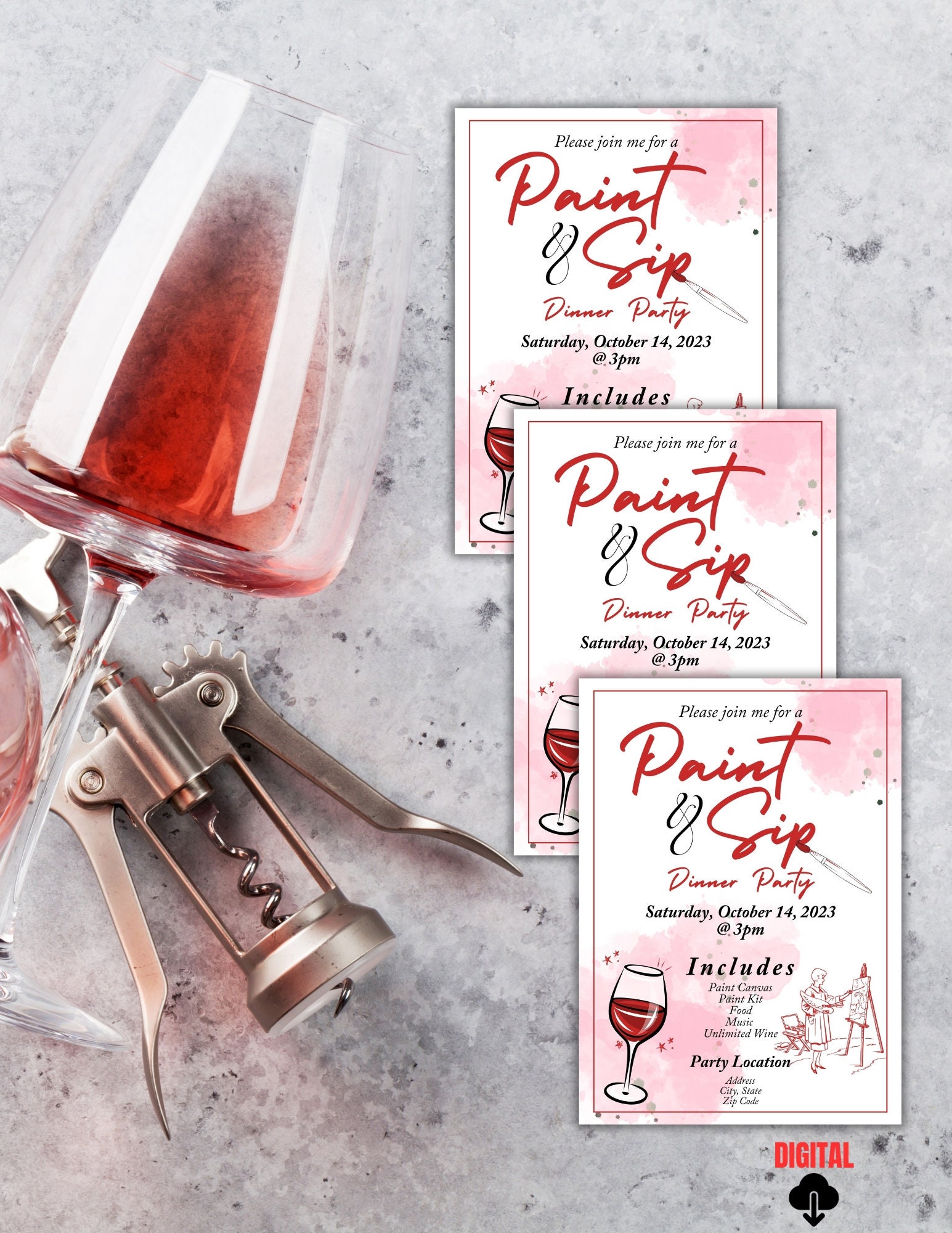 Paint and Sip Dinner Party Invitation Template - Etsy