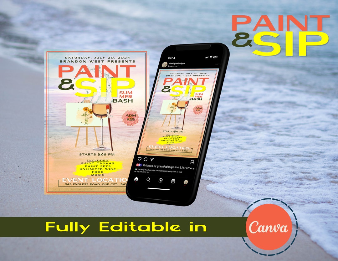 Paint and Sip Summer Flyer Template - Etsy
