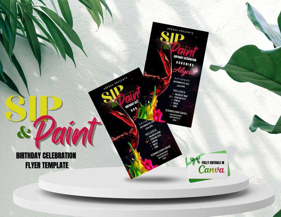 Editable Sip and Paint Flyer Template | Canva Wine Night Invitation ...