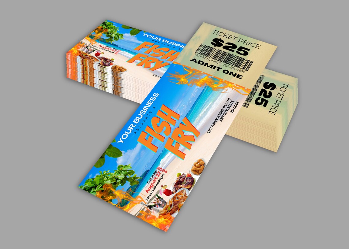 Editable Fish Fry Ticket Template | Canva Event Ticket | Summer Cookout ...
