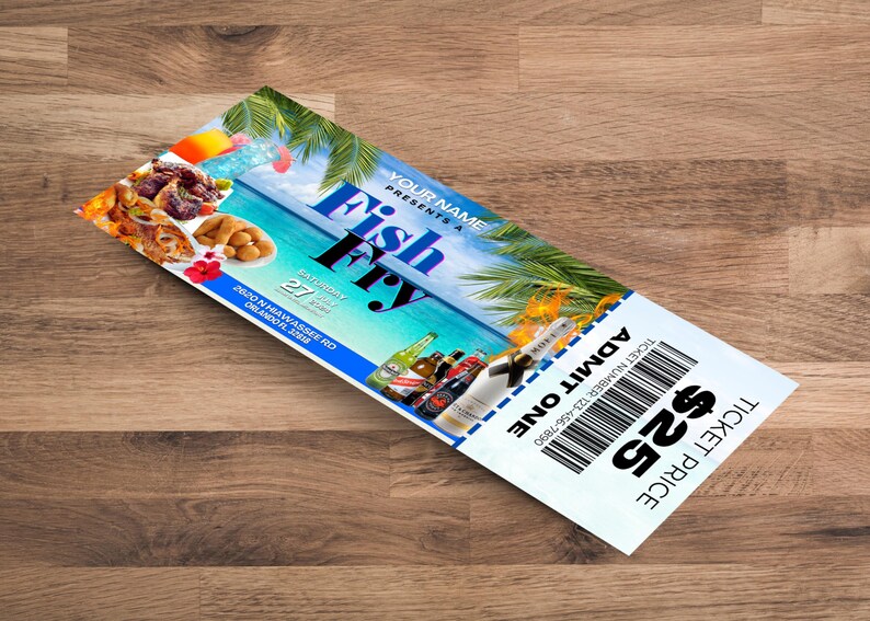 Editable Fish Fry Ticket Template | Canva Event Ticket | Printable ...