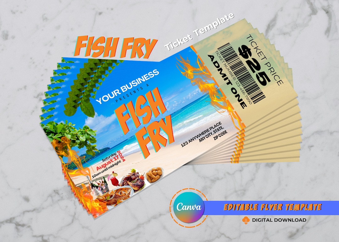 Editable Fish Fry Ticket Template | Canva Event Ticket | Summer Cookout ...
