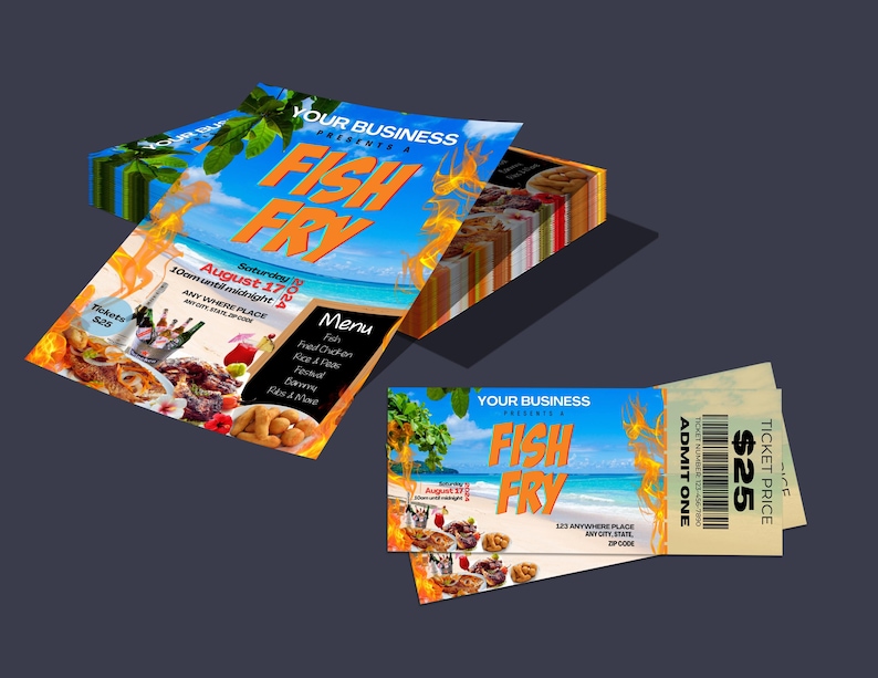 Fish Fry Flyer and Ticket Bundle | Editable Canva Templates | Church ...