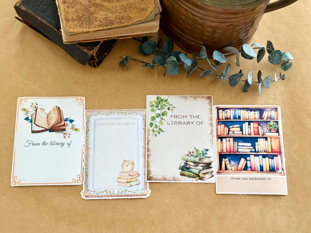 Book-themed Bookplates – Watercolor Style Adhesive Set of 4 - Etsy