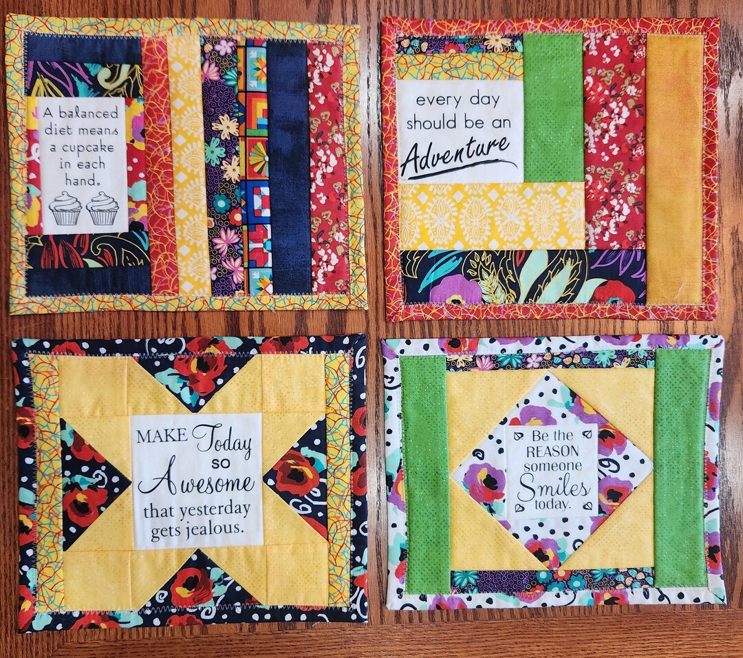 Set of 4 Quilted Mug Rugs With Inspirational Quotes - Etsy