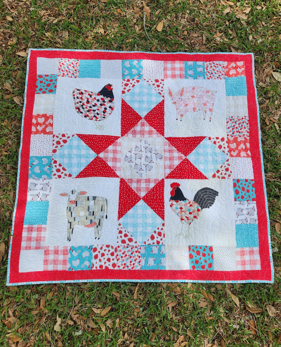 Handmade Quilt Farm Animals With Center Star - 46" X 44" - Quality Moda ...