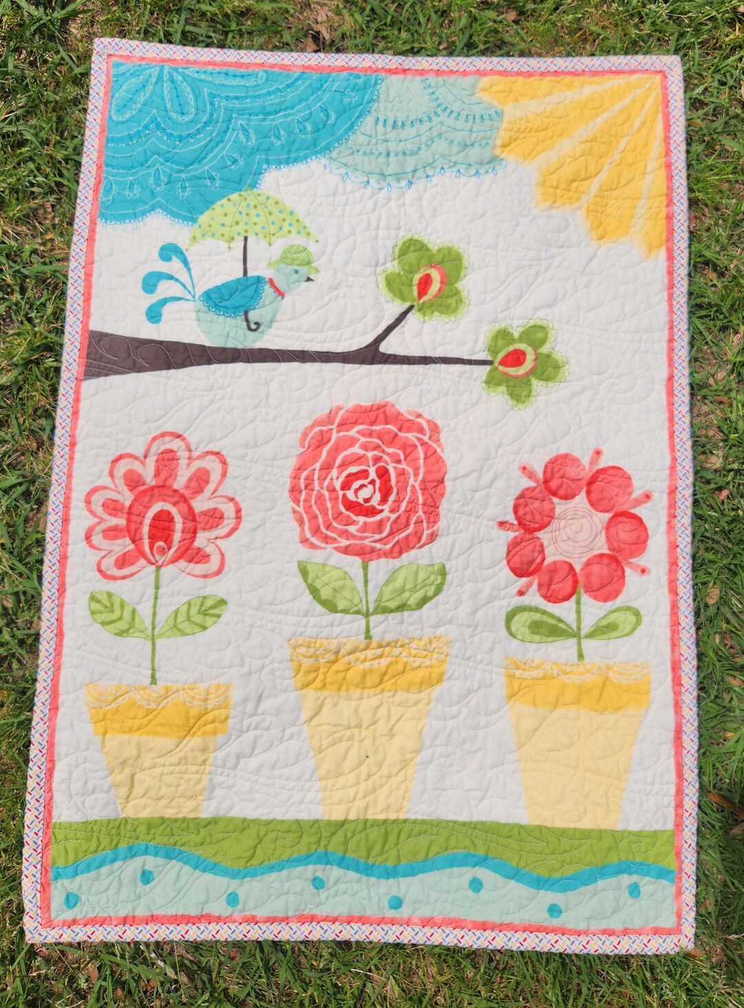 Handmade Quilted Flowers in Pots Wall Hanging 21 X 30 Quality Moda ...